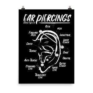 Ear Piercing Chart Infographic Print Wall Art Black and White Ink ...