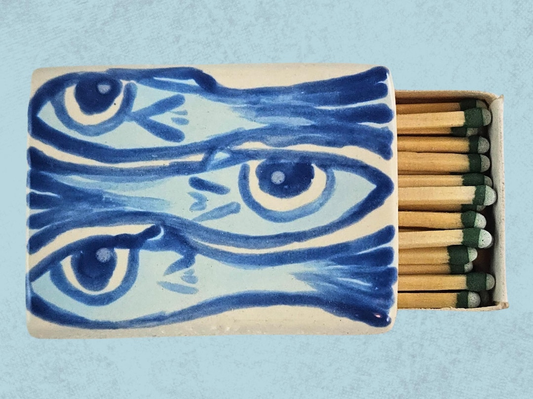 Ceramic Matchbox Sleeve. Hand-painted "three Fish" - Etsy