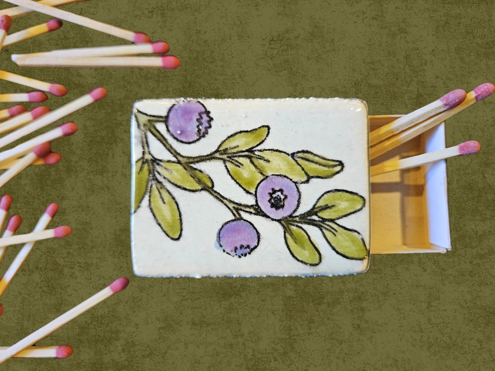 Ceramic Matchbox Sleeve. Hand-painted "blueberry Hill" - Etsy