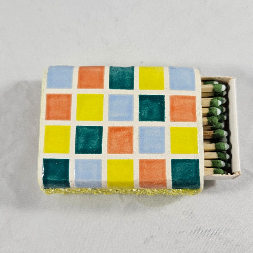 Ceramic Matchbox Sleeve. Hand-painted Multicolor Checkerboard Motif. - Etsy
