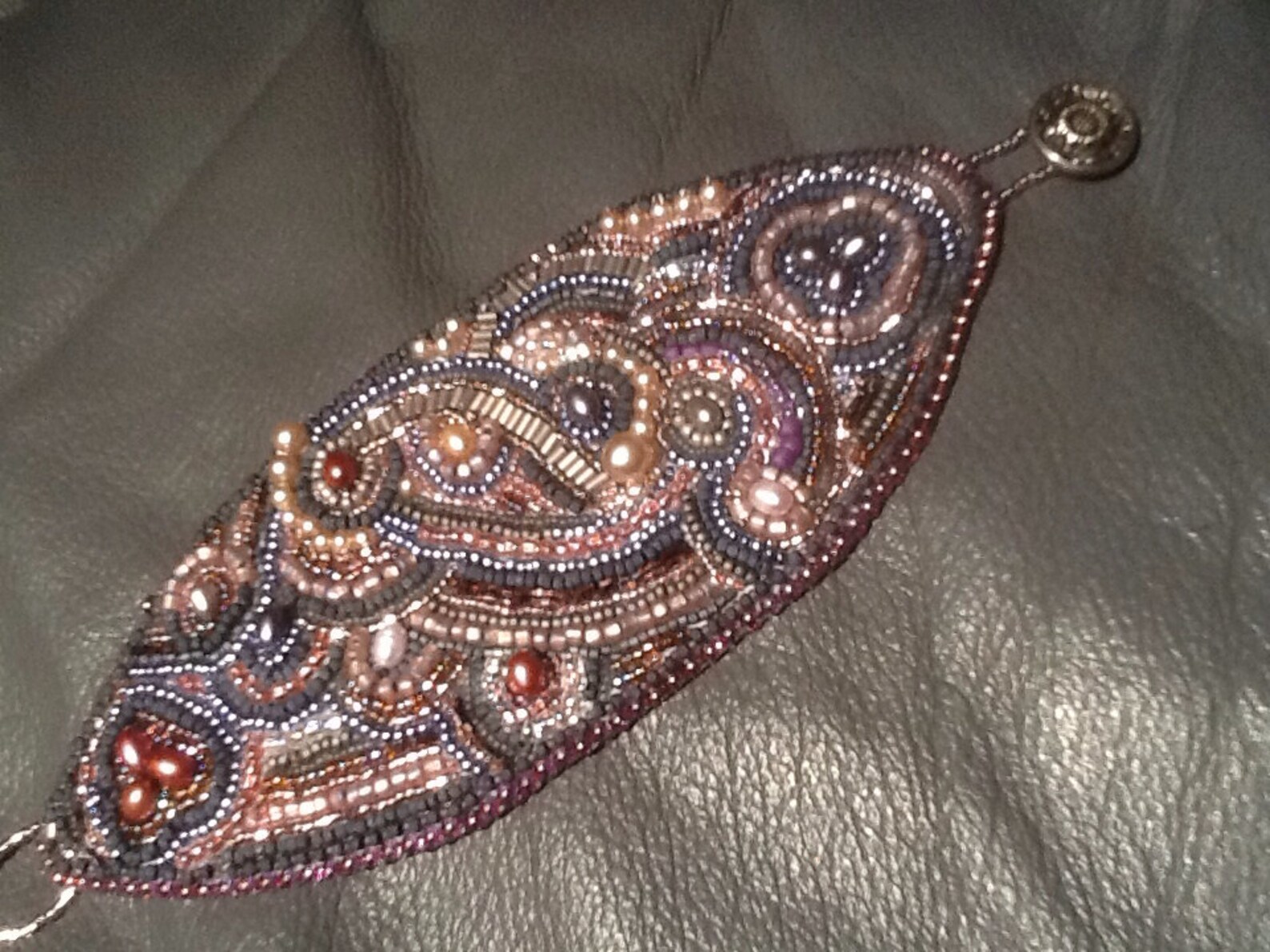 Bead Embroidery Bracelet Cuff Grey and Pink Hues - Etsy