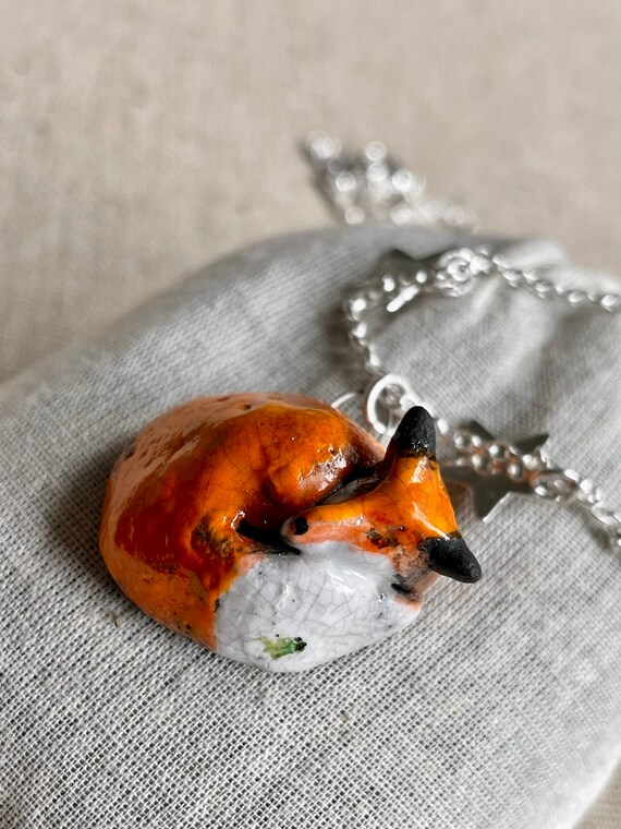 Under the Stars Raku Pottery Fox Animal Pendant Fox - Etsy