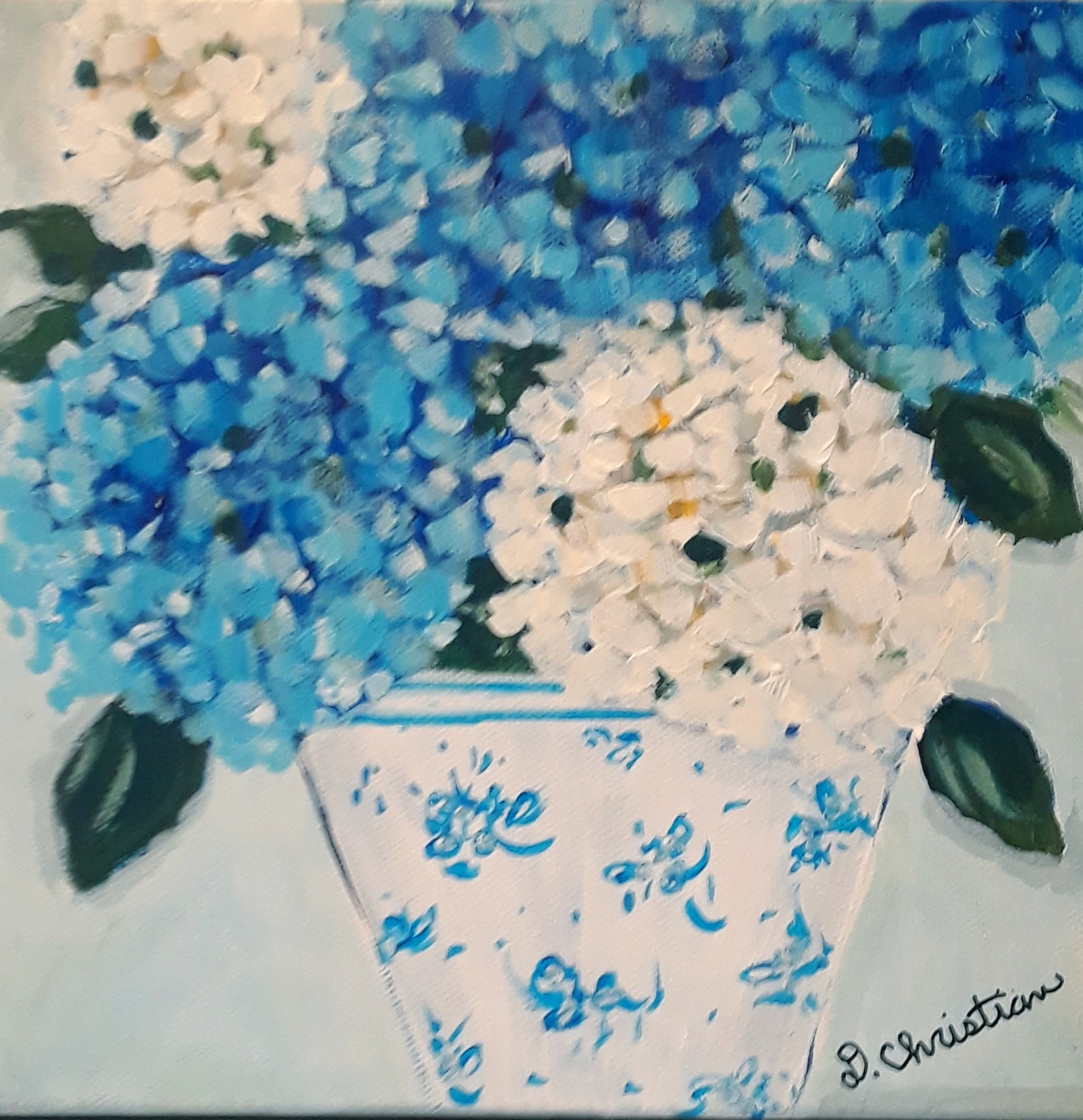 Blue Hydrangea Painting, hamptons Blue , Acrylic on 8x8 Canvas - Etsy