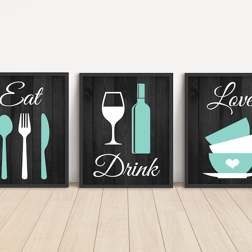 Kitchen Wall Art Eat Drink Love Prints or Canvas Kitchen - Etsy