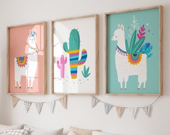 Llama and Cactus Set of 3 Art Prints Nursery Set Cactus - Etsy