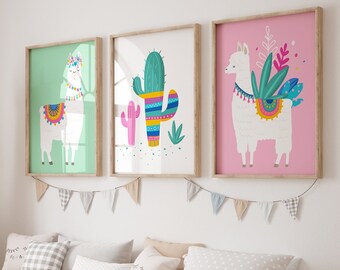 Llama and Cactus Set of 3 Art Prints Nursery Set Cactus - Etsy