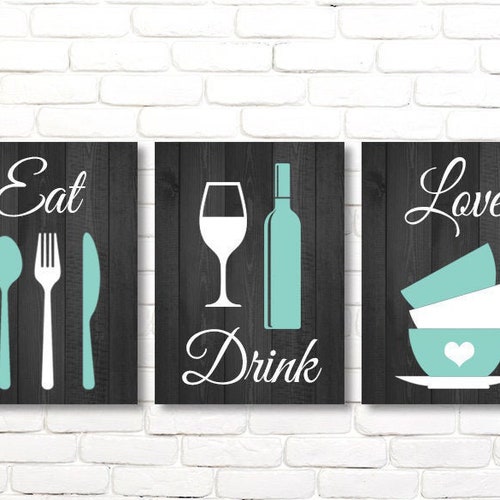 Kitchen Wall Art Eat Drink Love Prints or Canvas Kitchen | Etsy