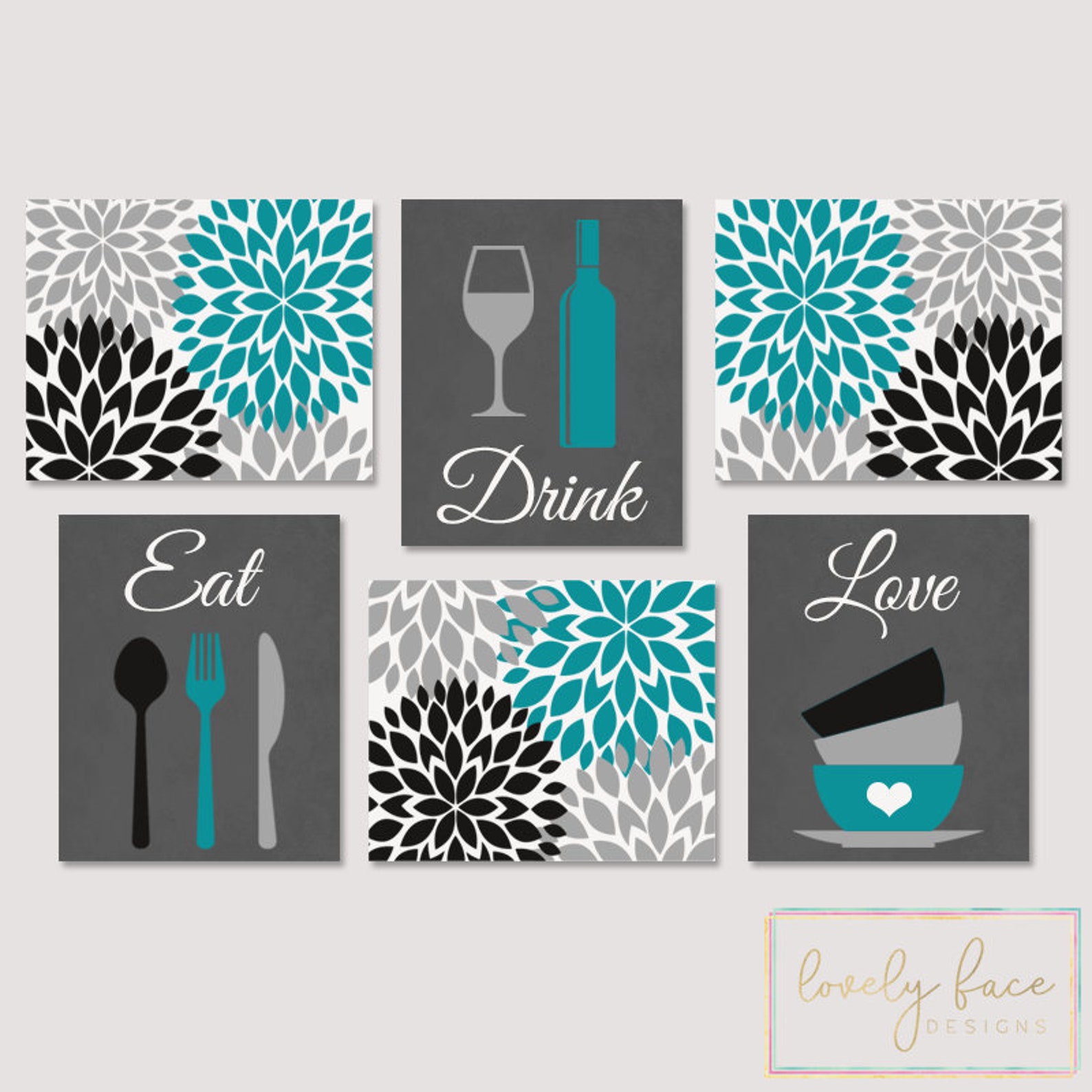 Kitchen Wall Art Eat Drink Love Prints or Canvas Kitchen | Etsy