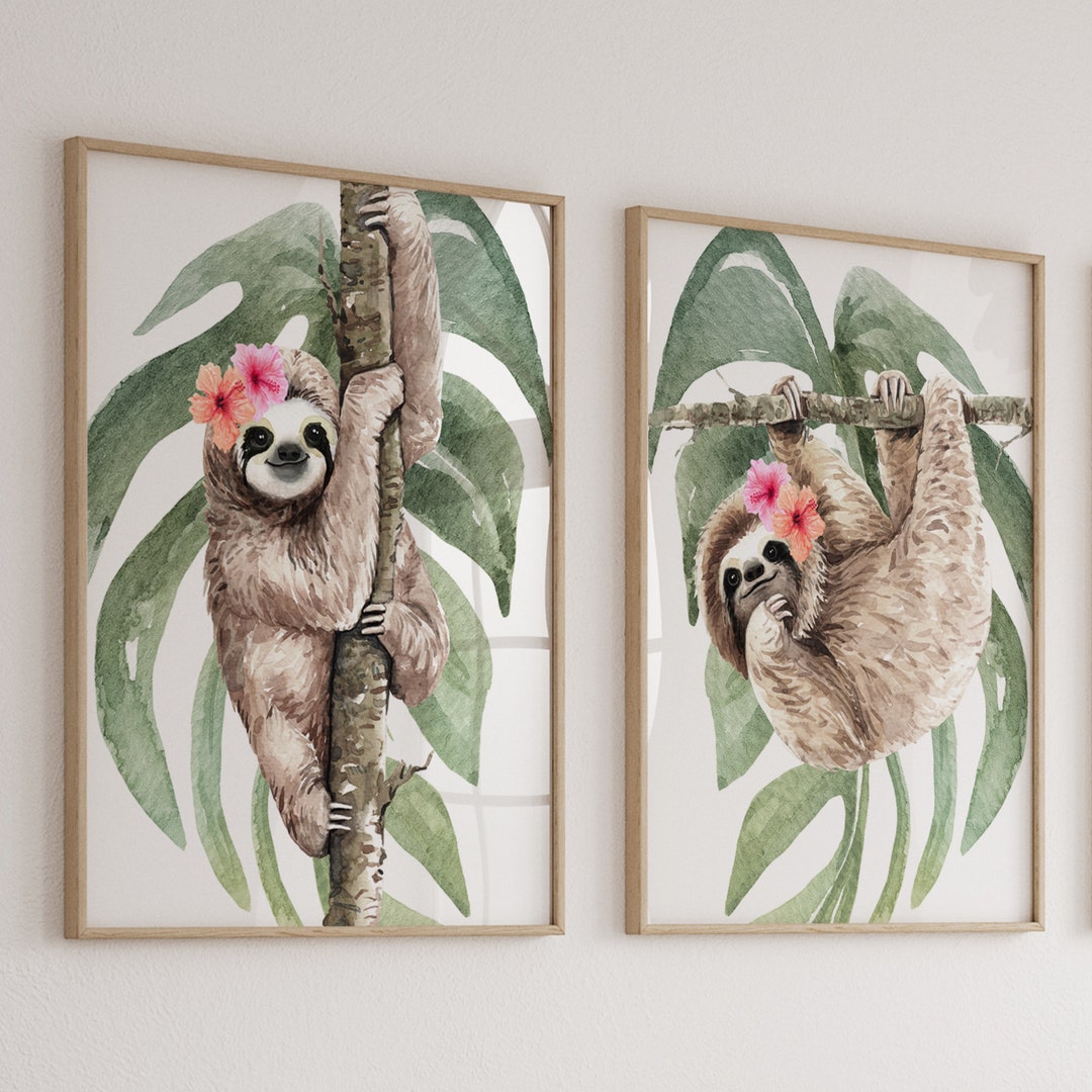 Sloth Art Prints, Sloth Print Set of 2 Nursery Art, Above Crib Decor ...