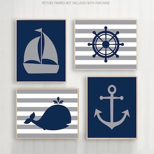 Nautical Nursery Wall Art, Navy Gray Nursery, Boy Nursery Decor, Kids ...