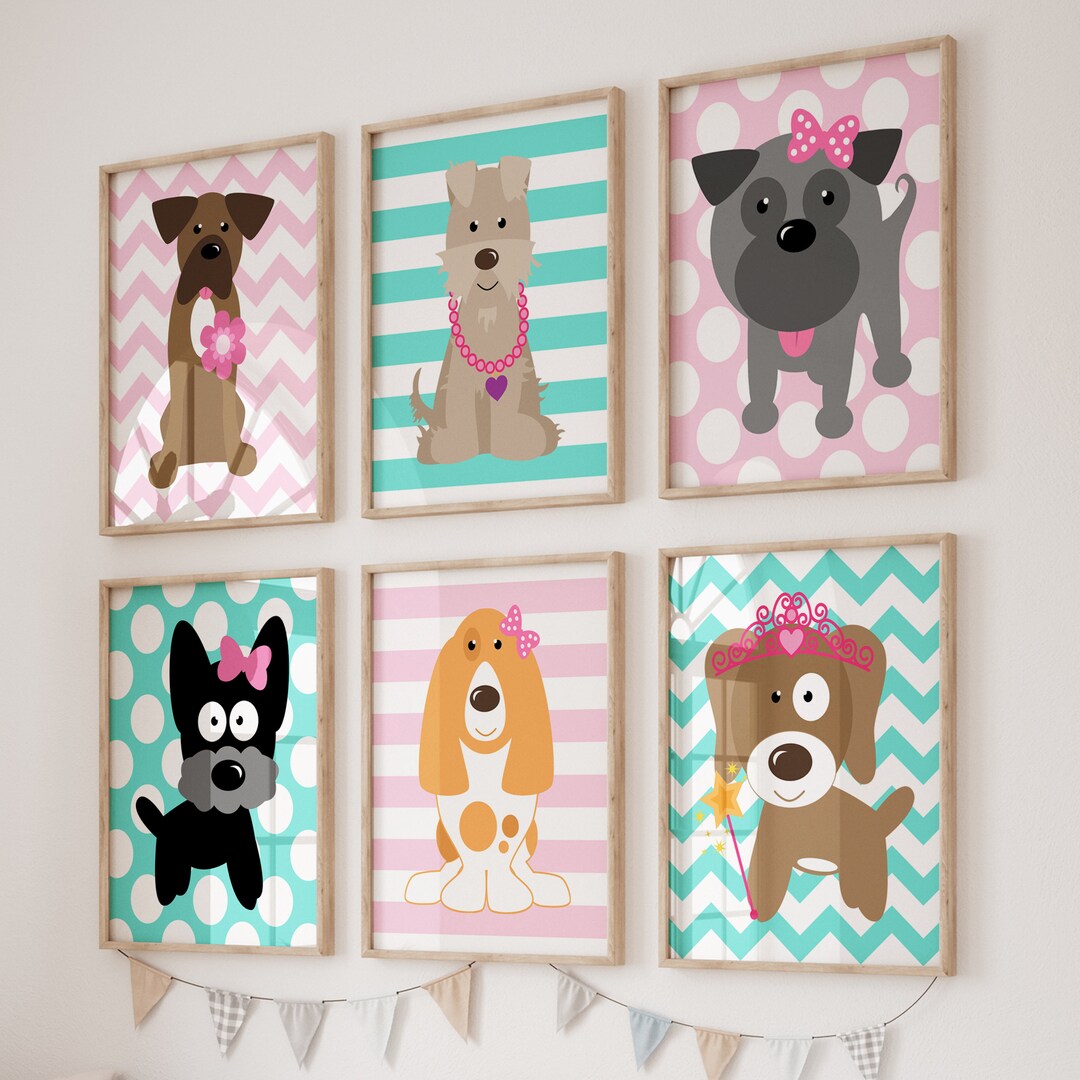 Puppy Prints for Nursery, Puppy Printable Wall Art, Girl Nursery Art ...