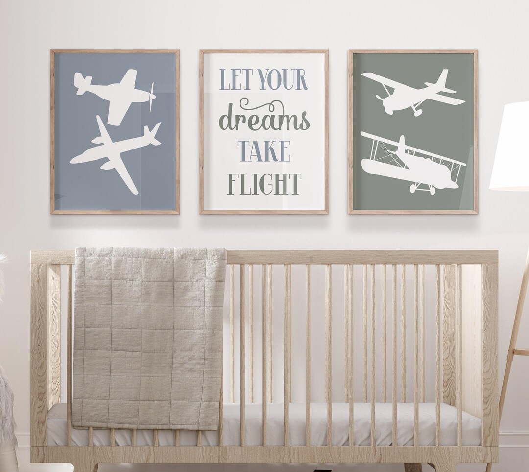 Neutral Airplane Nursery Art Prints, Baby Boy Airplane Nursery Wall ...