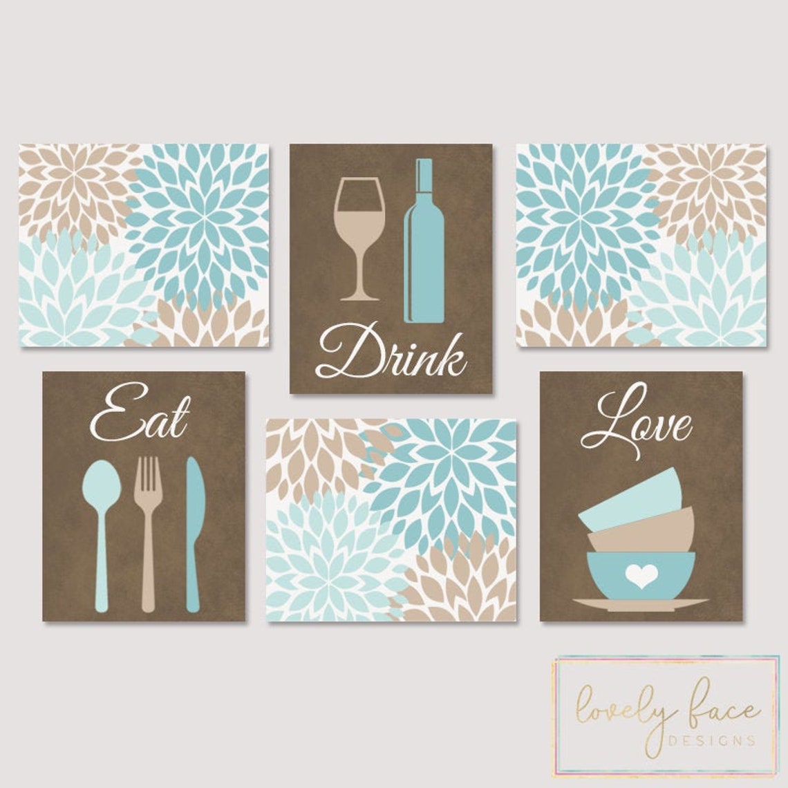 Kitchen Wall Art Eat Drink Love Prints or Canvas Kitchen | Etsy