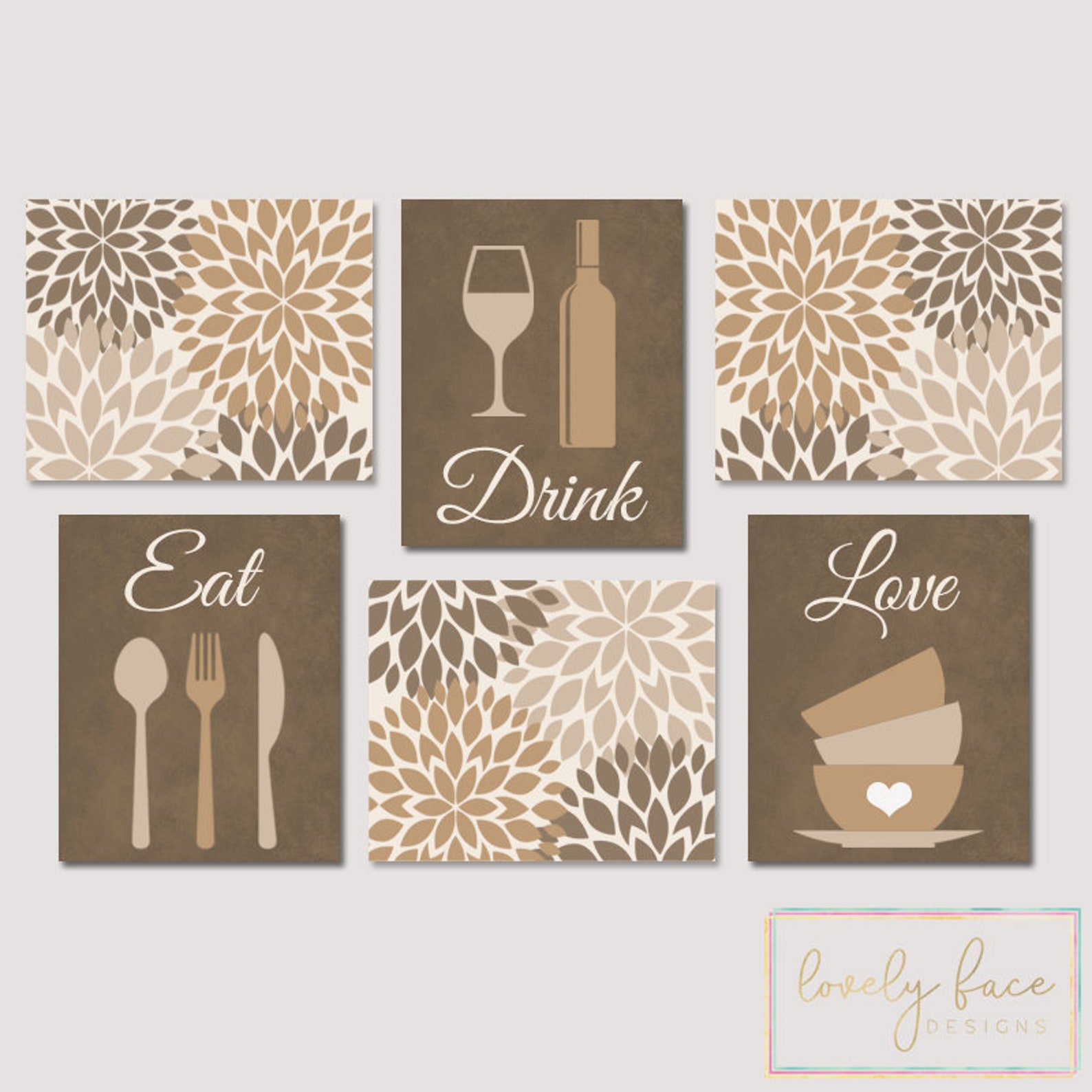 Kitchen Wall Art Eat Drink Love Prints or Canvas Kitchen | Etsy