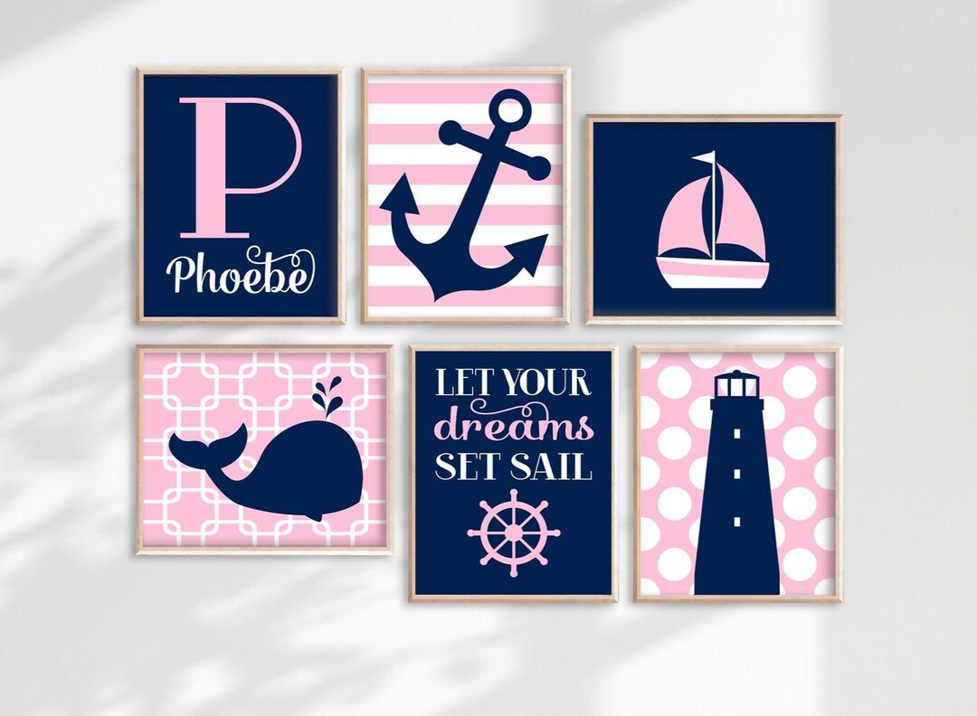 Girl Nautical Decor Prints or Canvas Wall Art, Nautical Baby Shower ...