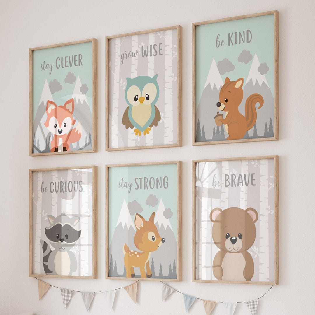 Woodland Animals Nursery Prints, Set of 6, Motivational Quotes - Etsy