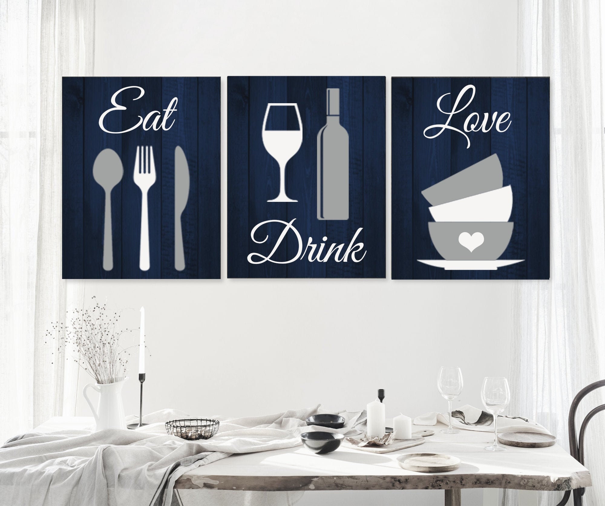 Eat Drink Love Farmhouse Wall Decor Navy Gray Farmhouse | Etsy
