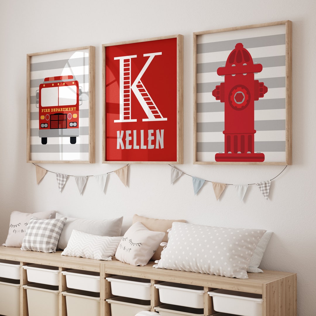 Fire Truck Nursery Art for Boys Set of 3 Fire Truck Prints or Canvas ...