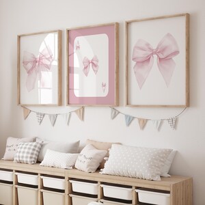 Pink Bow Watercolor Prints: Coquette Girl Nursery Decor, Set of 3 - Etsy