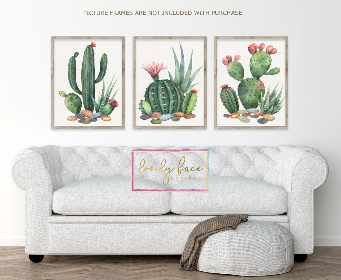 Watercolor Cactus Wall Art Watercolor Boho Living Room Art - Etsy