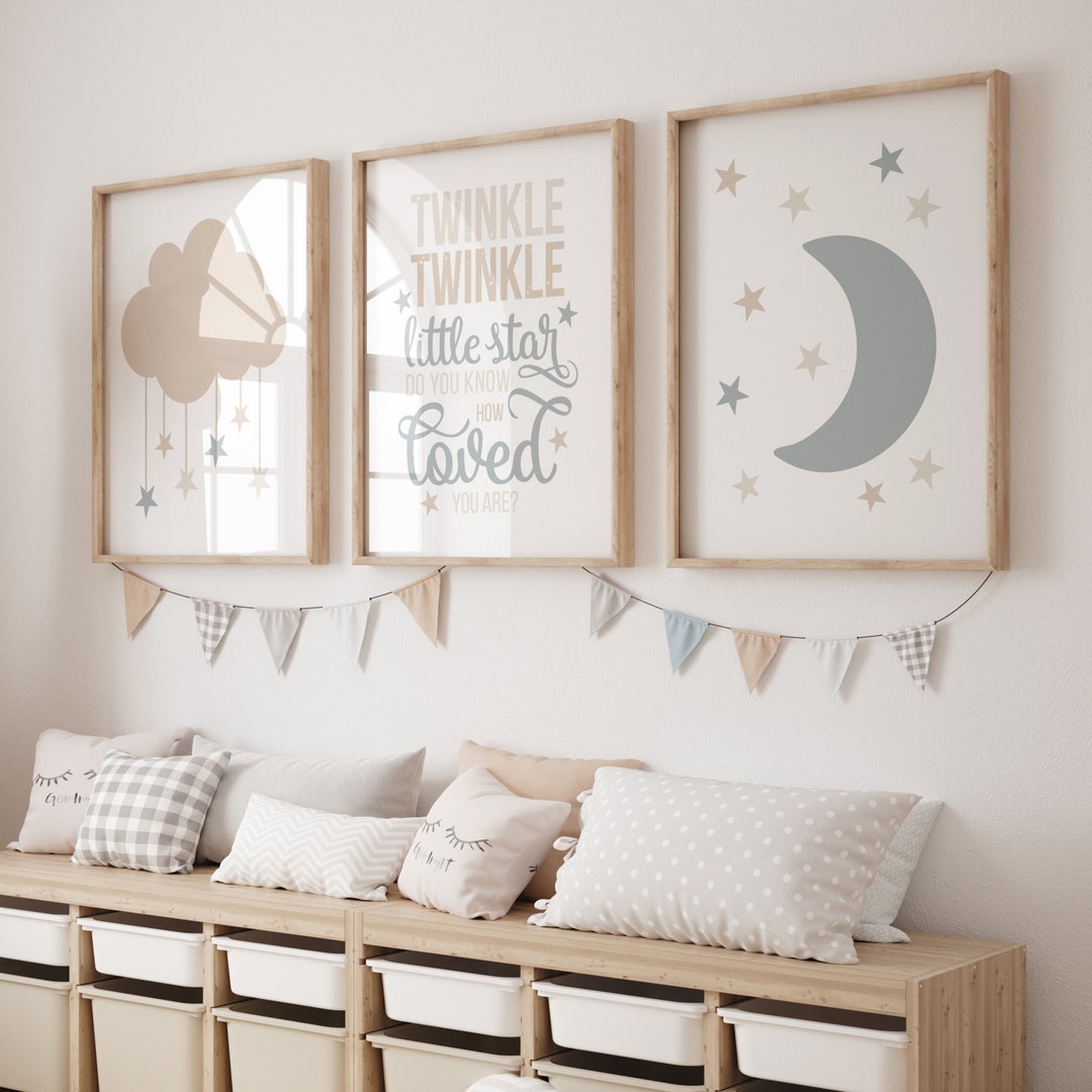 Neutral Cloud Moon Twinkle Twinkle Little Star Set of 3 Prints or ...