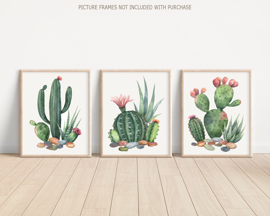 Watercolor Cactus Wall Art Watercolor Boho Living Room Art - Etsy