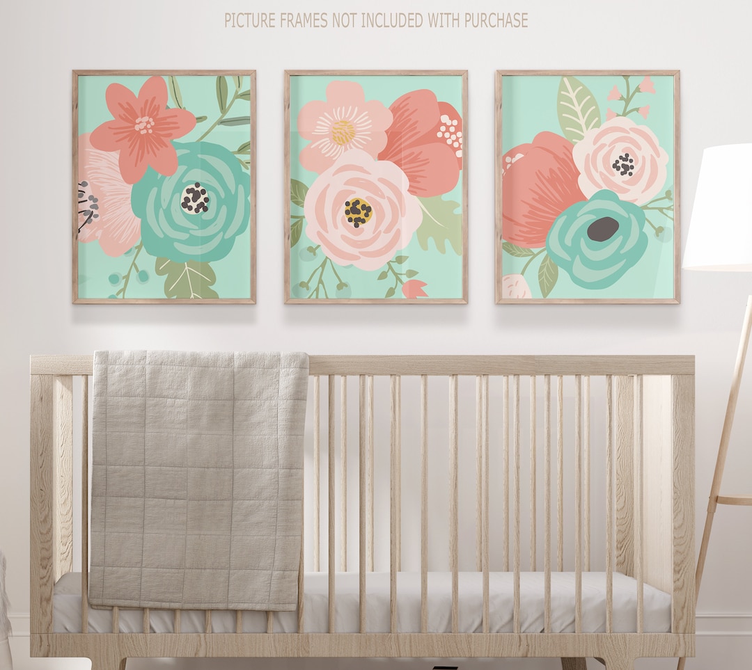 Flower Nursery Wall Art Girl Nursery Prints or Canvas Mint - Etsy