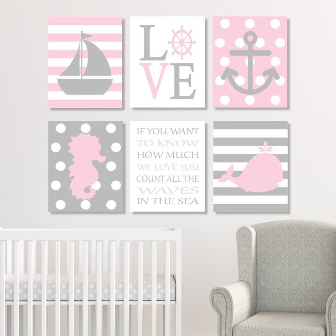 Pink Gray Nursery Art Nautical Nursery Decor Girl Nursery - Etsy
