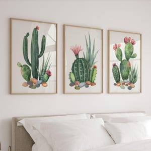 Watercolor Cactus Wall Art, Watercolor Boho Living Room Art Pictures ...