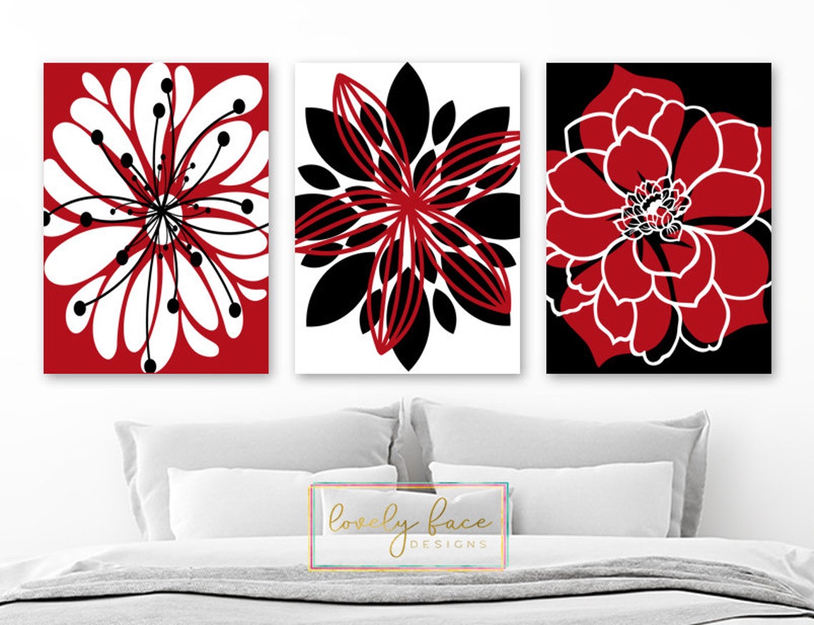 Red Flower Wall Art Flower Bedroom Wall Decor Prints or - Etsy UK