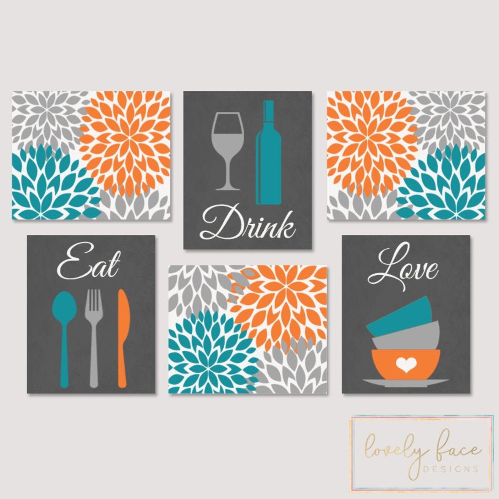 Kitchen Wall Art Eat Drink Love Prints or Canvas Kitchen | Etsy