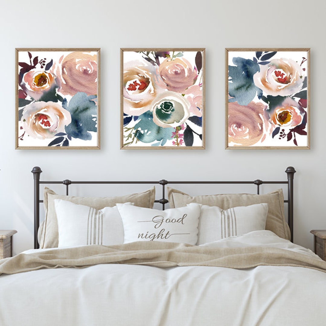 Watercolor Floral Wall Art, Minimalist Wall Art, Watercolor Bedroom ...