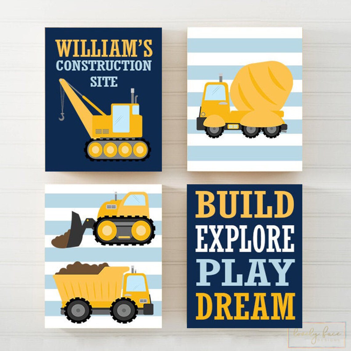 Construction Boys Room Set of 4 Construction Prints or Canvas | Etsy