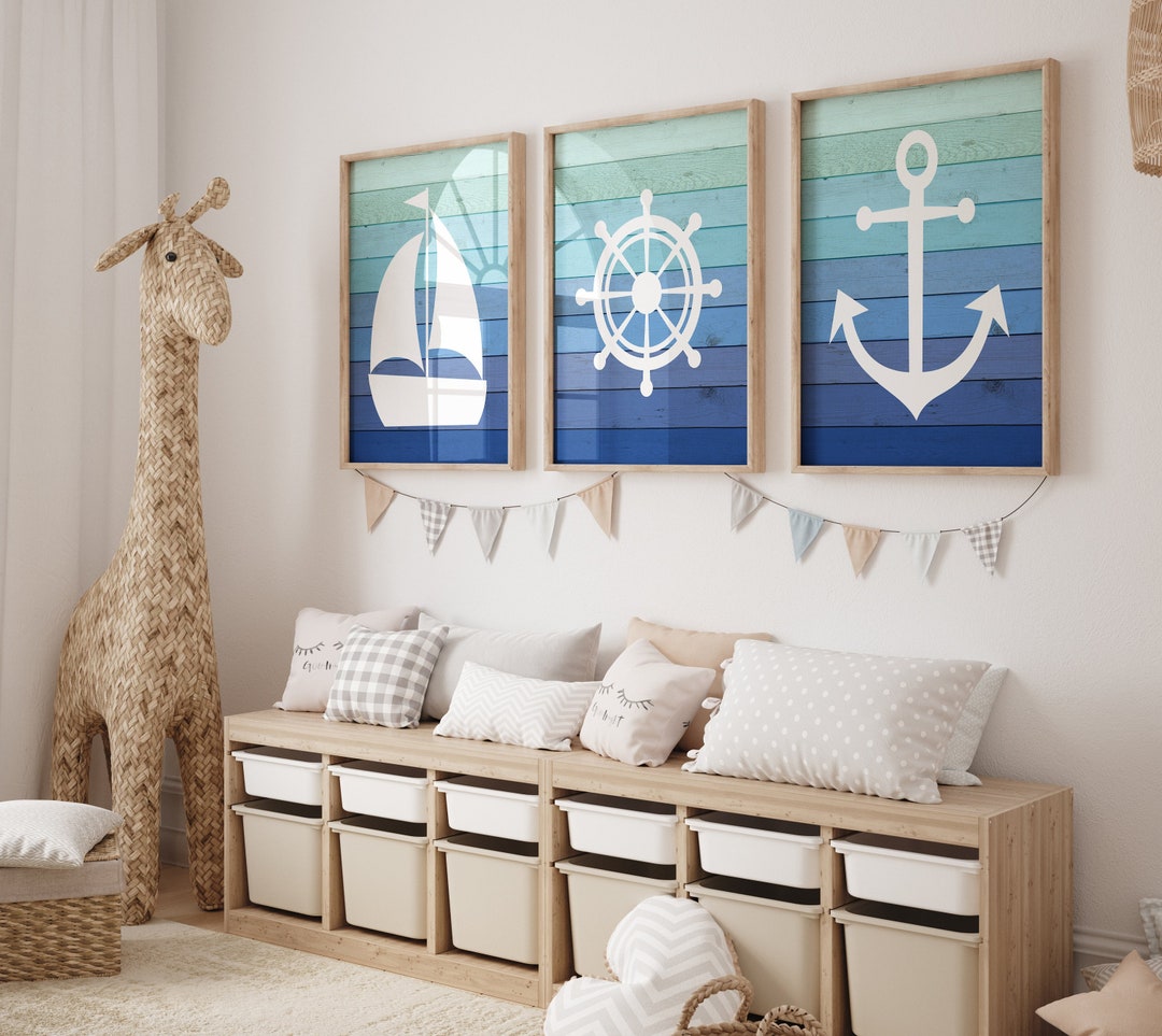 Nautical Nursery Wall Art Ombre Nautical Nursery Decor Blue - Etsy