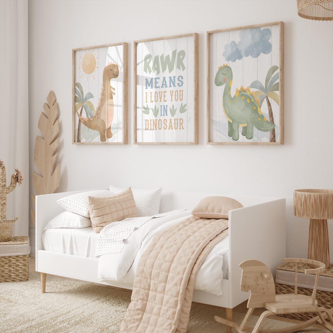 Watercolor Dinosaur Wall Art, Distressed Dinosaur Prints for Boys Room ...