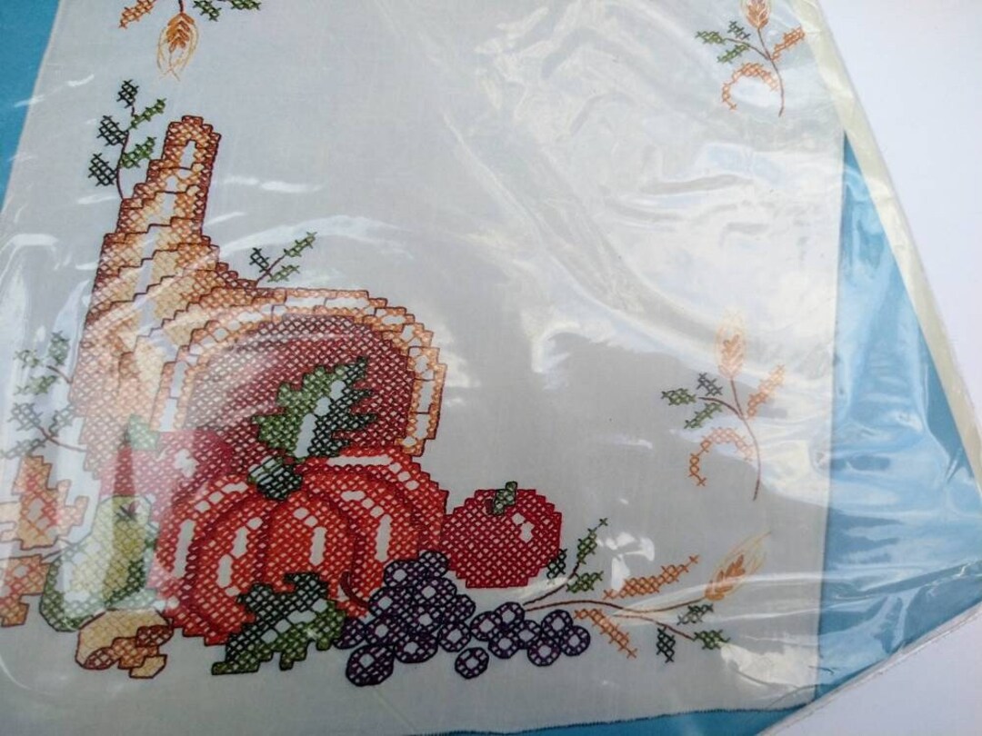 Bucilla NOS Kit Harvest Table Runner 14 X 43 DIY Stamped Cross Stitch ...