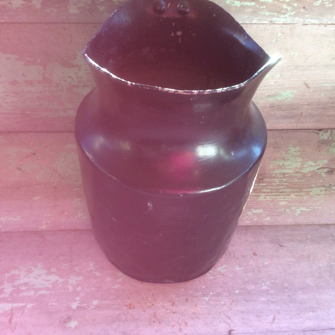 Rustic Black Metal Decorative Pitcher Vase W/ Hand Painted - Etsy