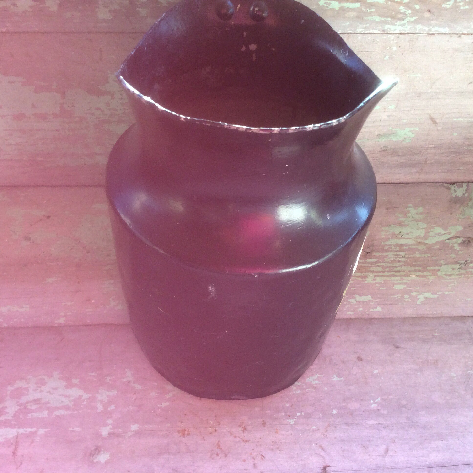 Rustic Black Metal Decorative Pitcher Vase W/ Hand Painted Fruit ...