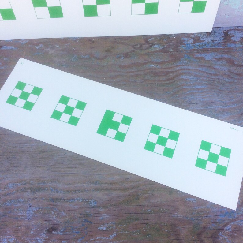 Vintage Pair of White Flashcards W/ Green Square Patterns and - Etsy