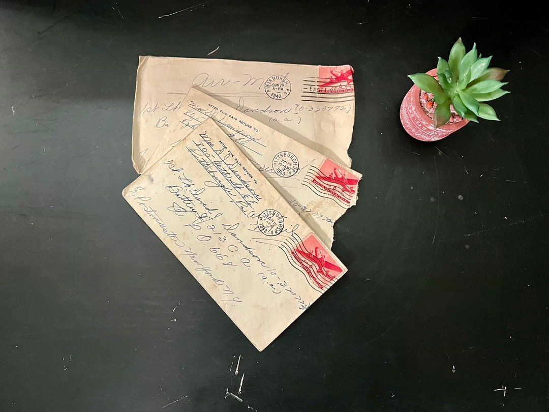 Set of 3 Handwritten Antique LETTERS Air Mail W/ Original Envelopes WW2 ...