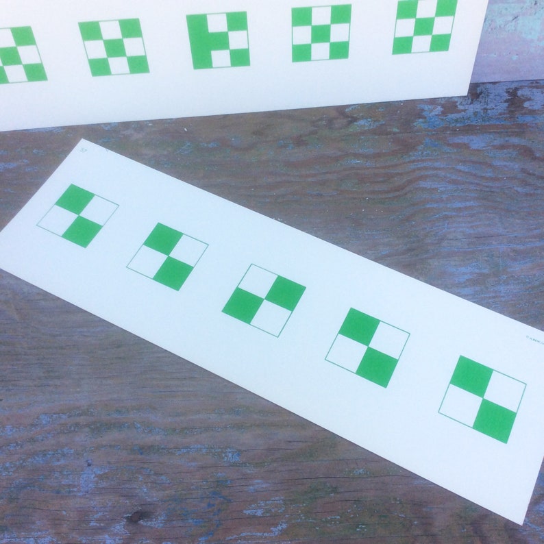 Vintage Pair of White Flashcards W/ Green Square Patterns and Shapes 19 ...