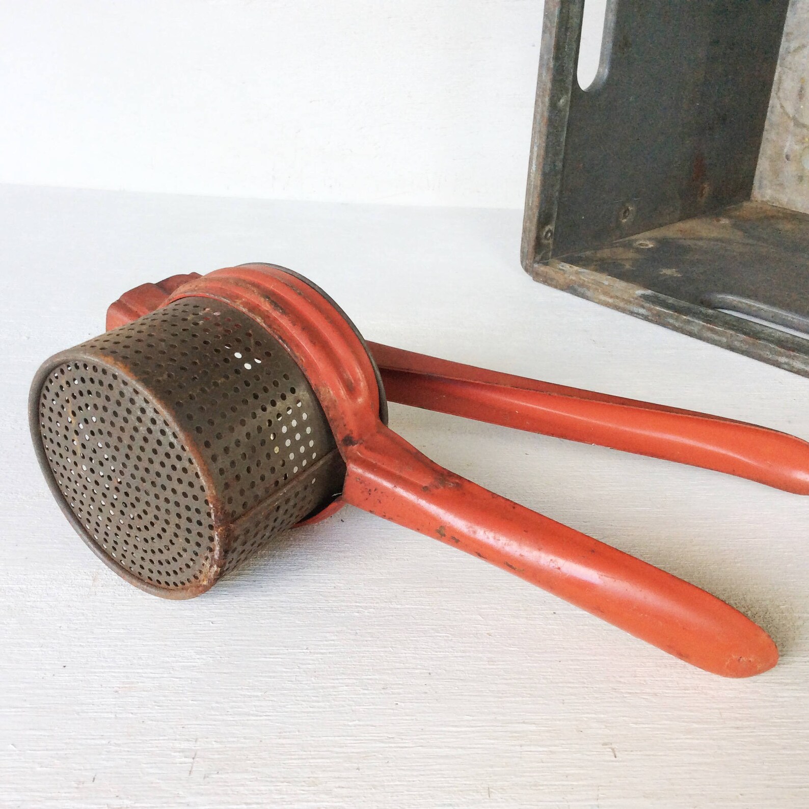 Primitive Kitchen Red Chippy Metal Handled & Cast Iron Potato - Etsy