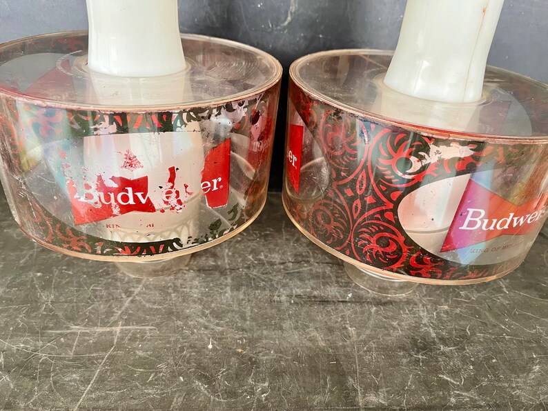 Retro Pair Budweiser Hurricane Wall Sconce Thick Plastic Lamp Shade ...