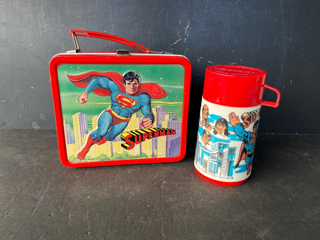Vintage SUPERMAN LUNCHBOX W/ Original Thermos 1978 Aladdin Industries ...