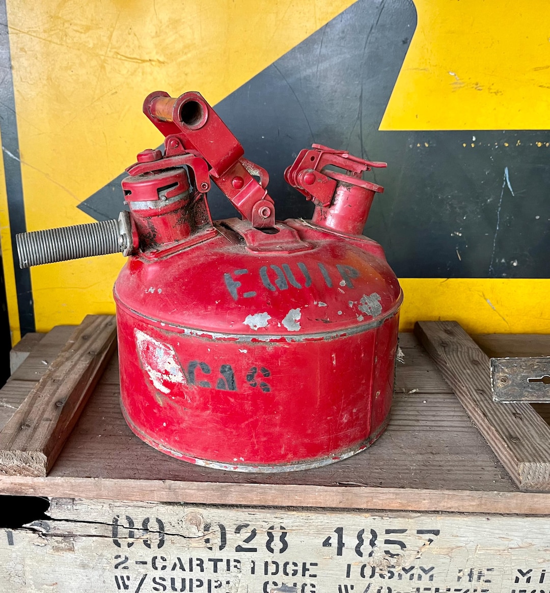 Distressed Red Metal Gas Can (empty), Industrial Fuel Oil Tank, Old ...