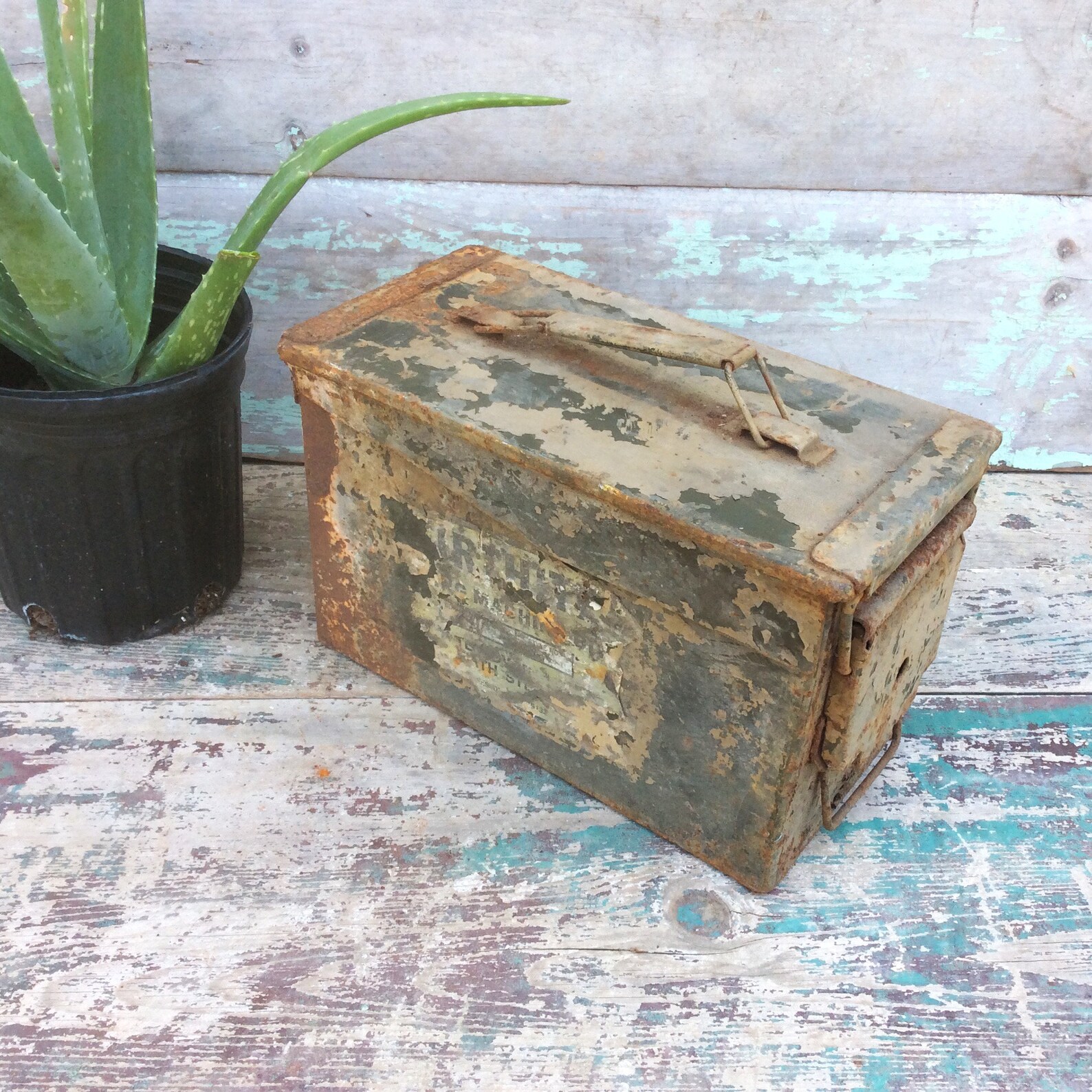 Rusty & Distressed Metal Military AMMO CRATE W/ Grayish Blue - Etsy
