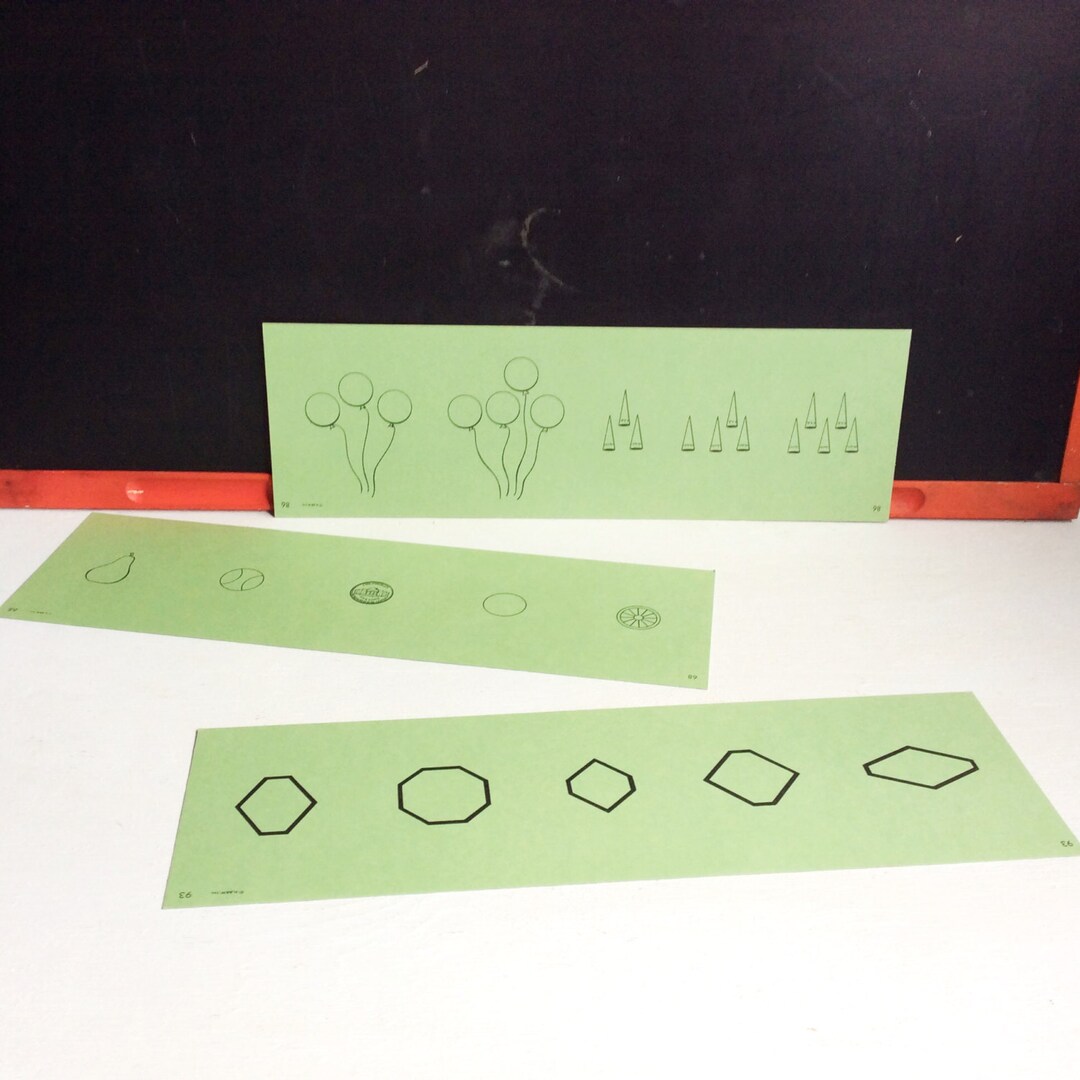 Vintage Set of 3 Large Green Flashcards W/ Geometric Shapes & - Etsy