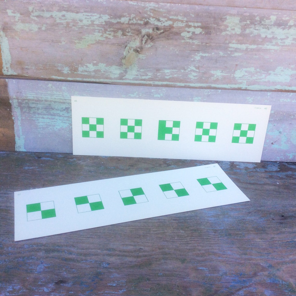 Vintage Pair of White Flashcards W/ Green Square Patterns and - Etsy