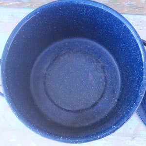 Vintage Speckled Cobalt Blue Enamelware Cooking Pot With Lid, Rustic ...