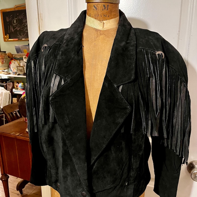 1980s Black Fringe Jacket - Etsy